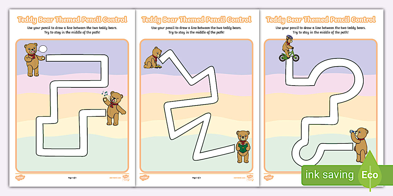 Teddy Bear Themed Pencil Control Worksheet
