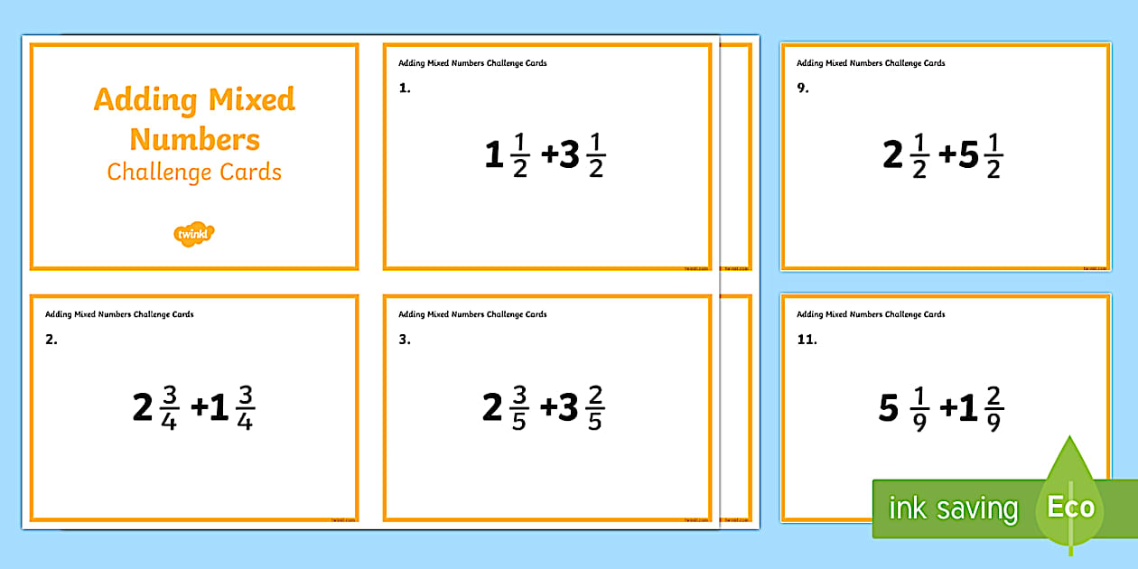 Adding Mixed Fractions Challenge Cards - Math - Twinkl CA