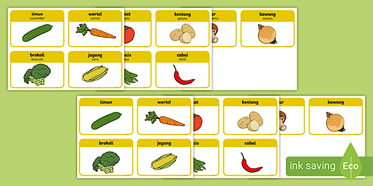 Vegetables Flash Cards Indonesian (teacher made) - Twinkl