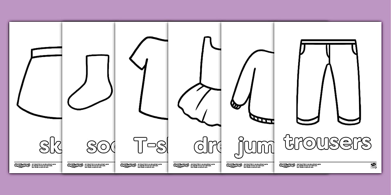 Originals First Words Picture and Word Colouring Pages: Clothing