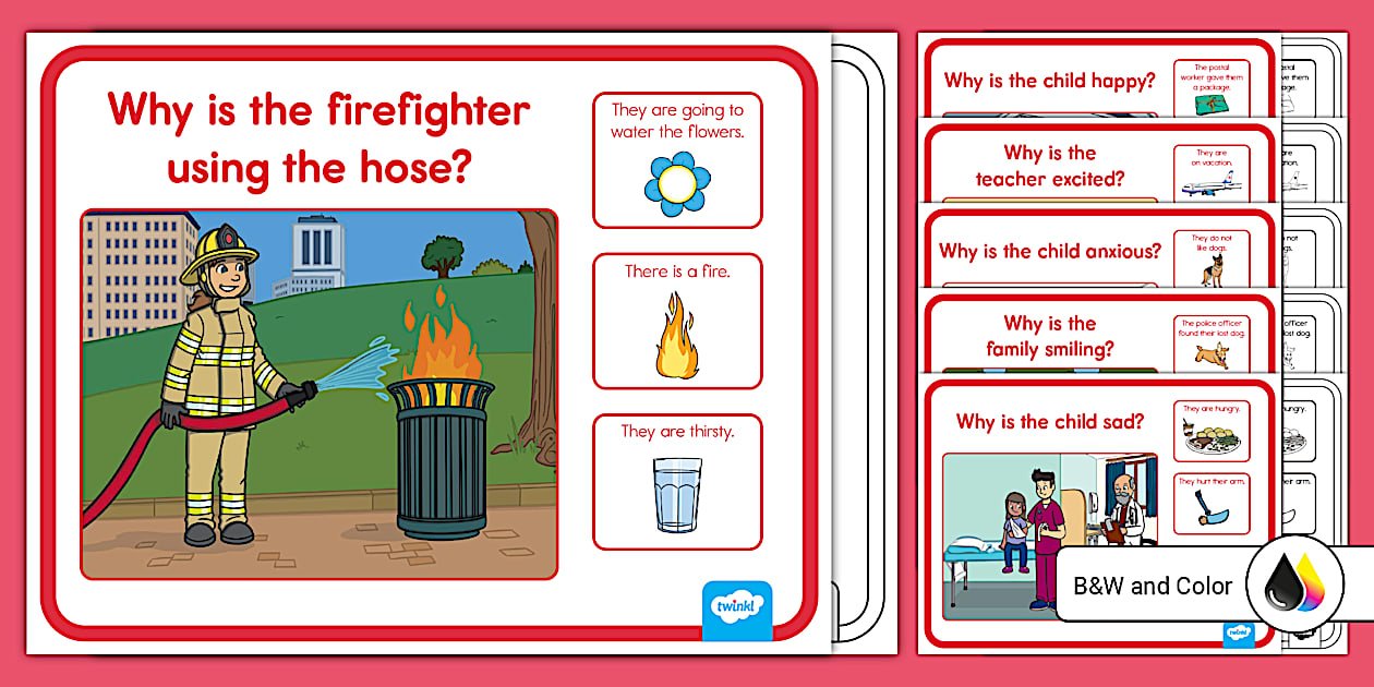 Community Helpers Cause and Effect Scene and Question Cards for K-2nd Grade