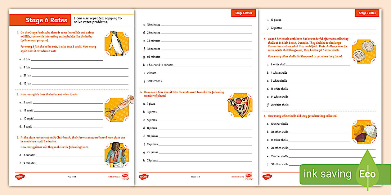 Stage 6 Rates Worksheet (Hecho por educadores) - Twinkl