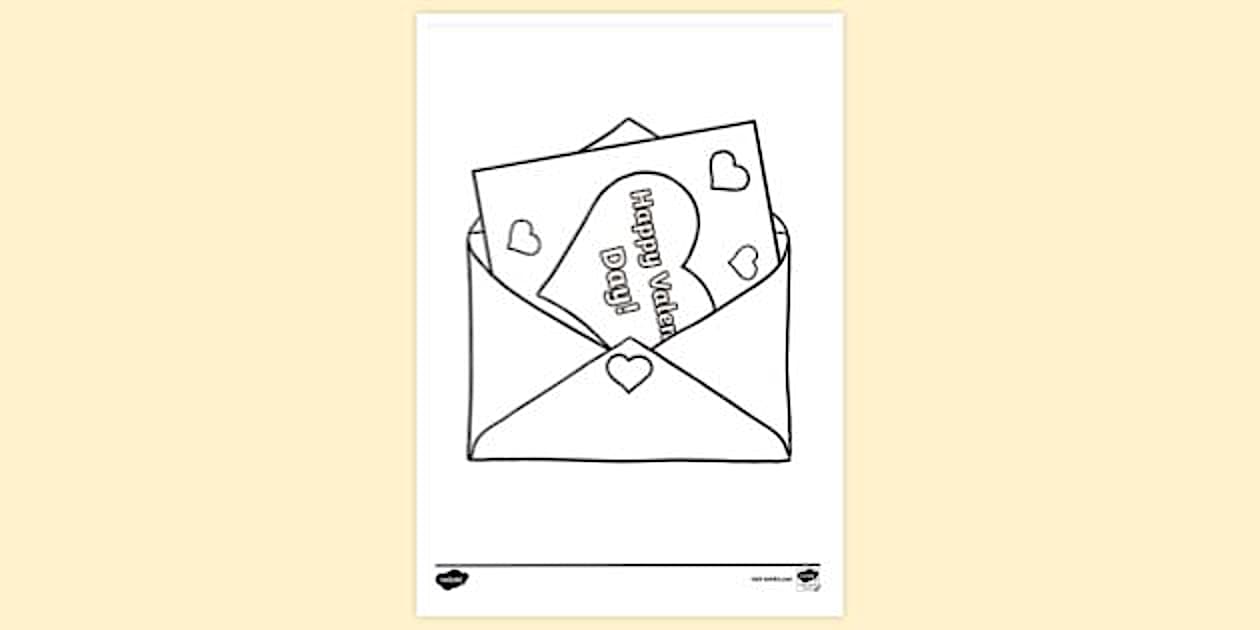 Valentine's Day Card in Envelope | Colouring Sheets - Twinkl