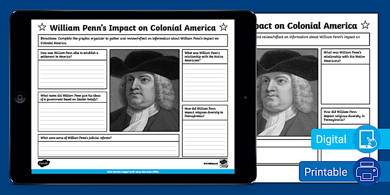 William Penn Contributions Worksheet Sheet | Twinkl USA