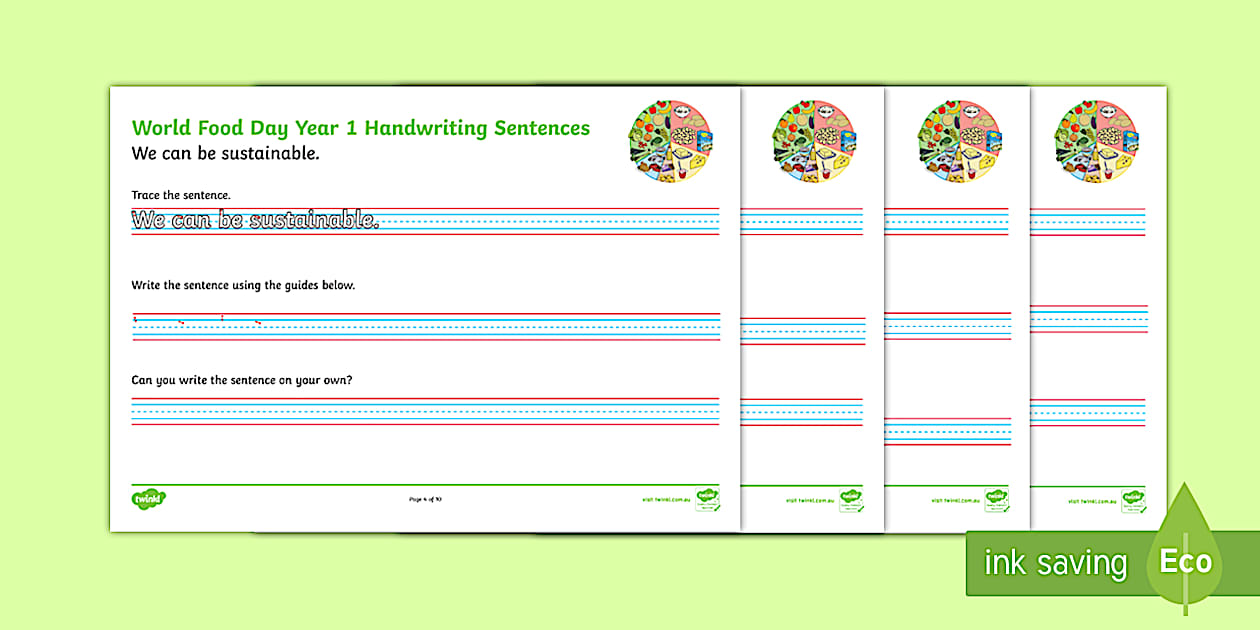 TAS World Food Day Year 2 Handwriting Practice Worksheets