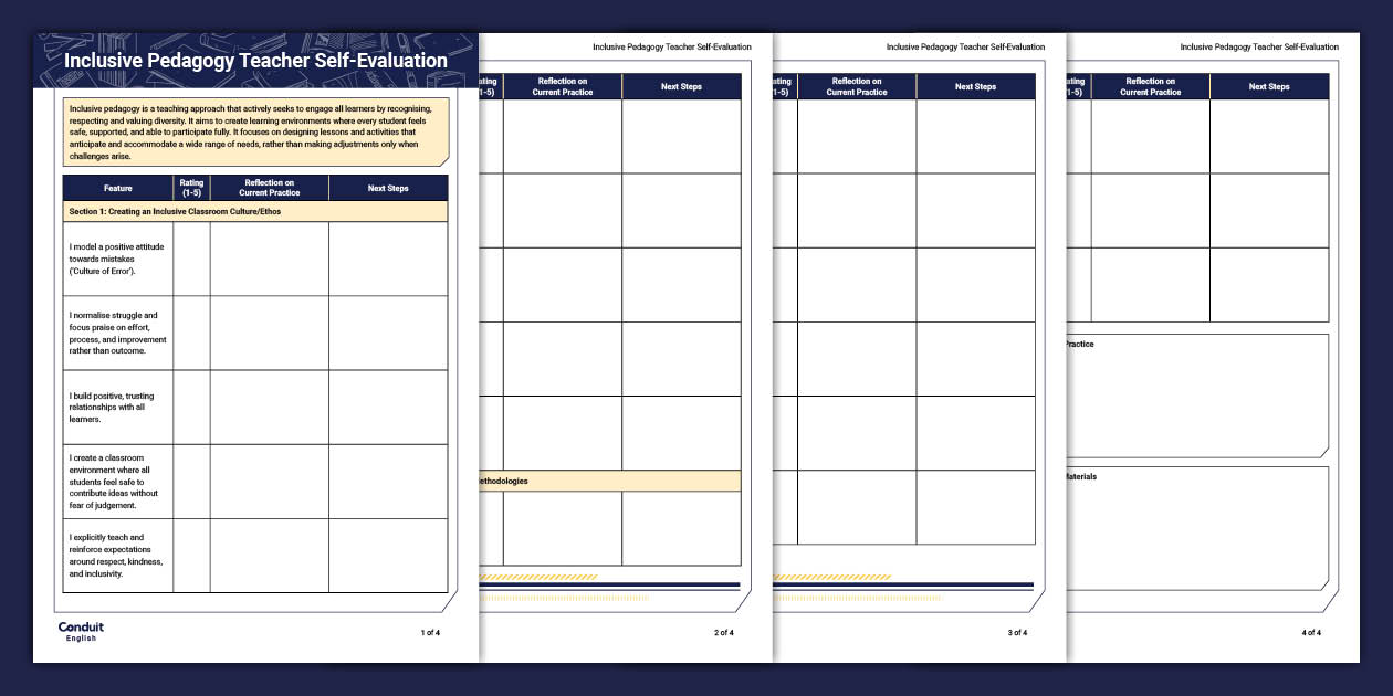 Inclusive Pedagogy: Teacher Self-Evaluation (teacher made)