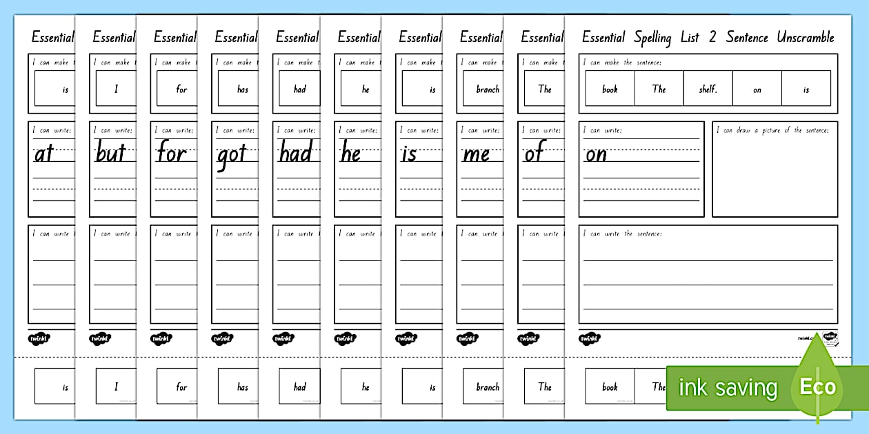 New Zealand Essential Spelling List 2 Sentence Unscramble