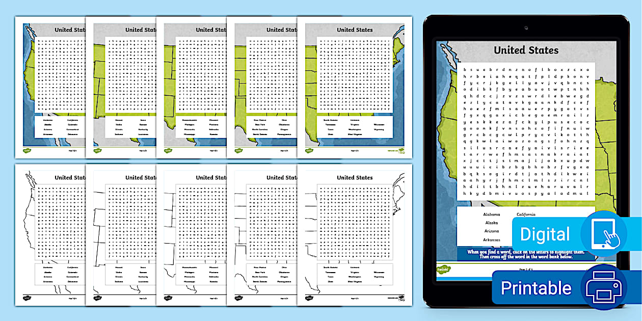 USA Word Searches for Kids | Learn the 50 States | Twinkl