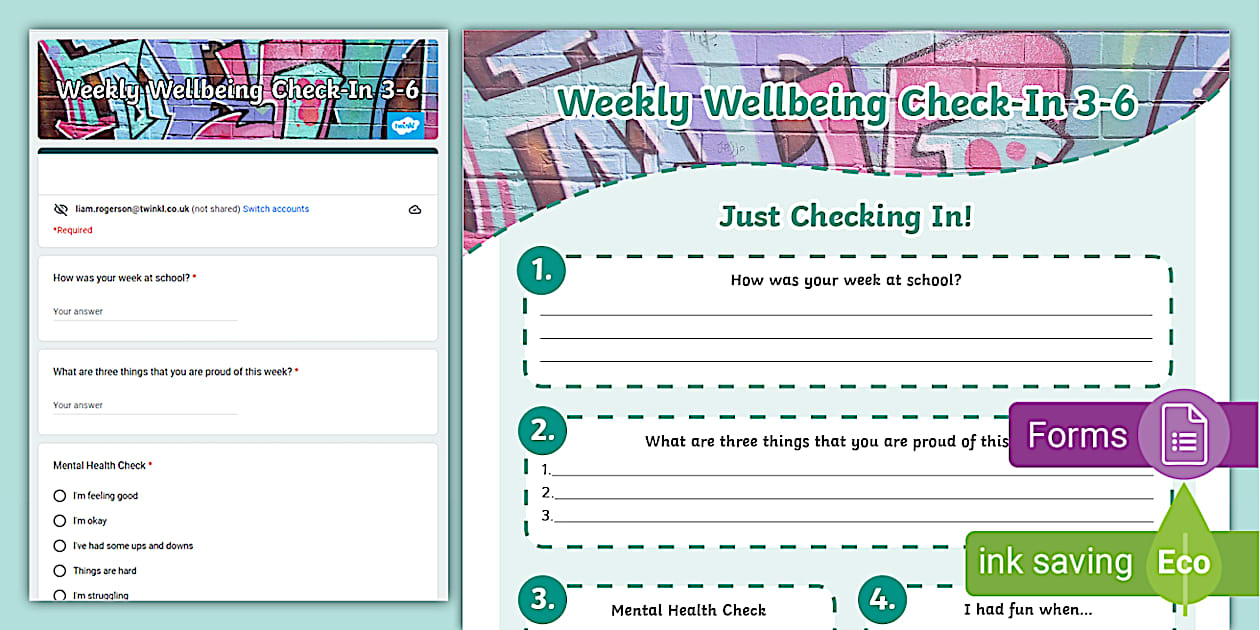 Weekly Wellbeing Check-In Google Form 3-6 (teacher made)