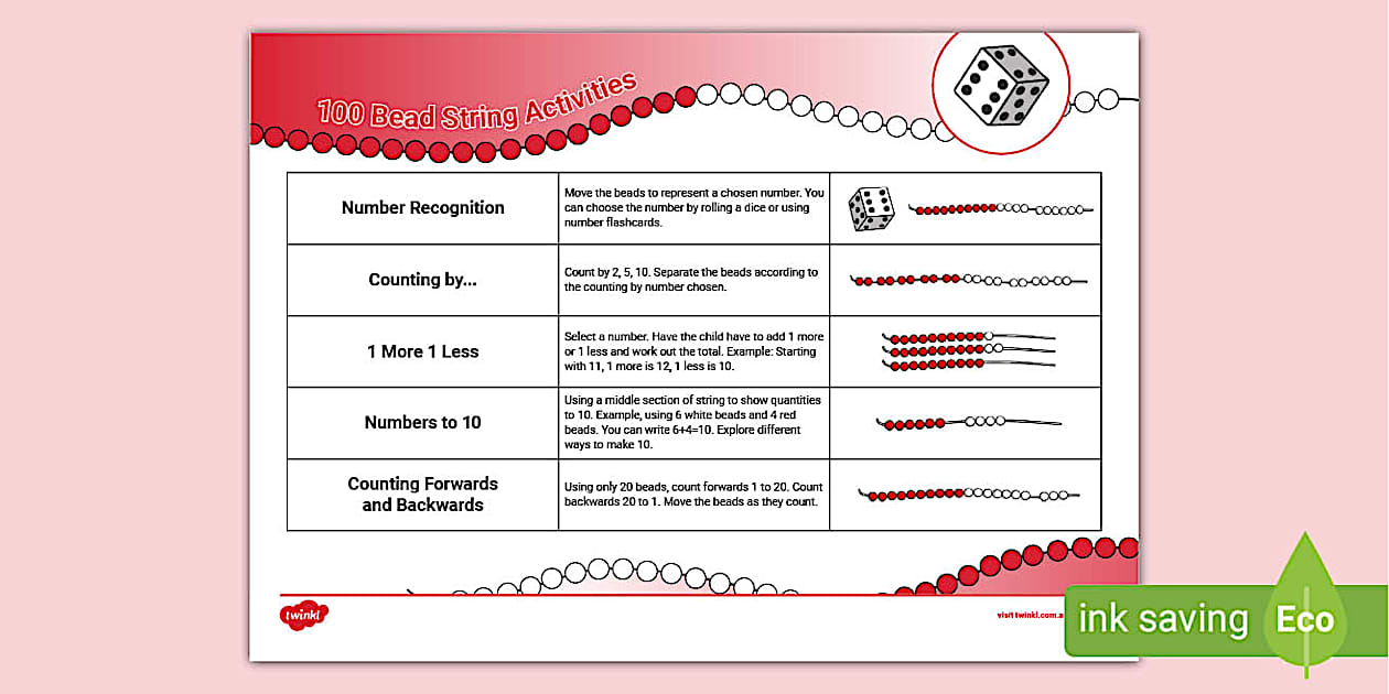 100 Bead String Activities. Great for EYLF and F-2 students.