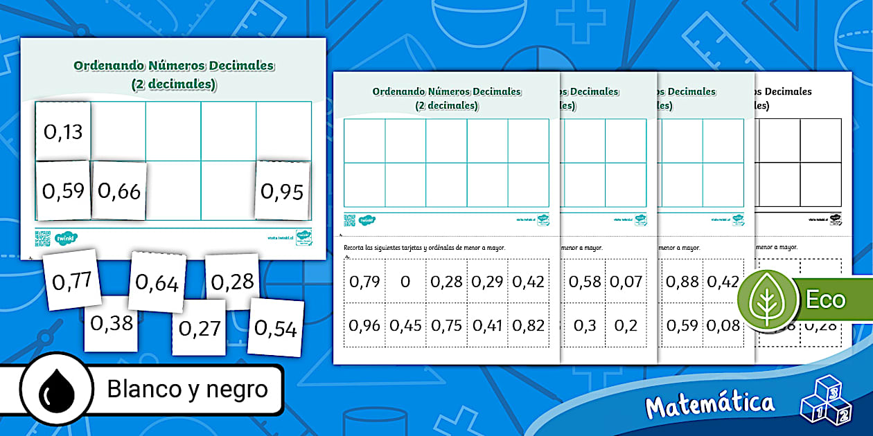 decimales decimal ordenar mayor menor igual números centésimos