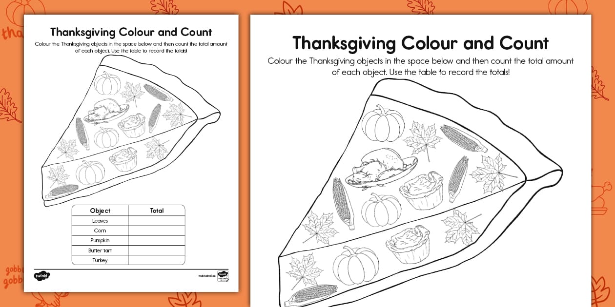 Thanksgiving Colour and Count Worksheet (teacher made)