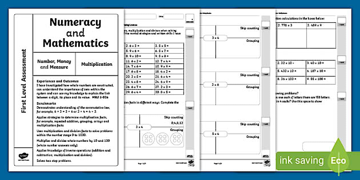 Editable First Level Numeracy and Mathematics Assessment - Multiplication