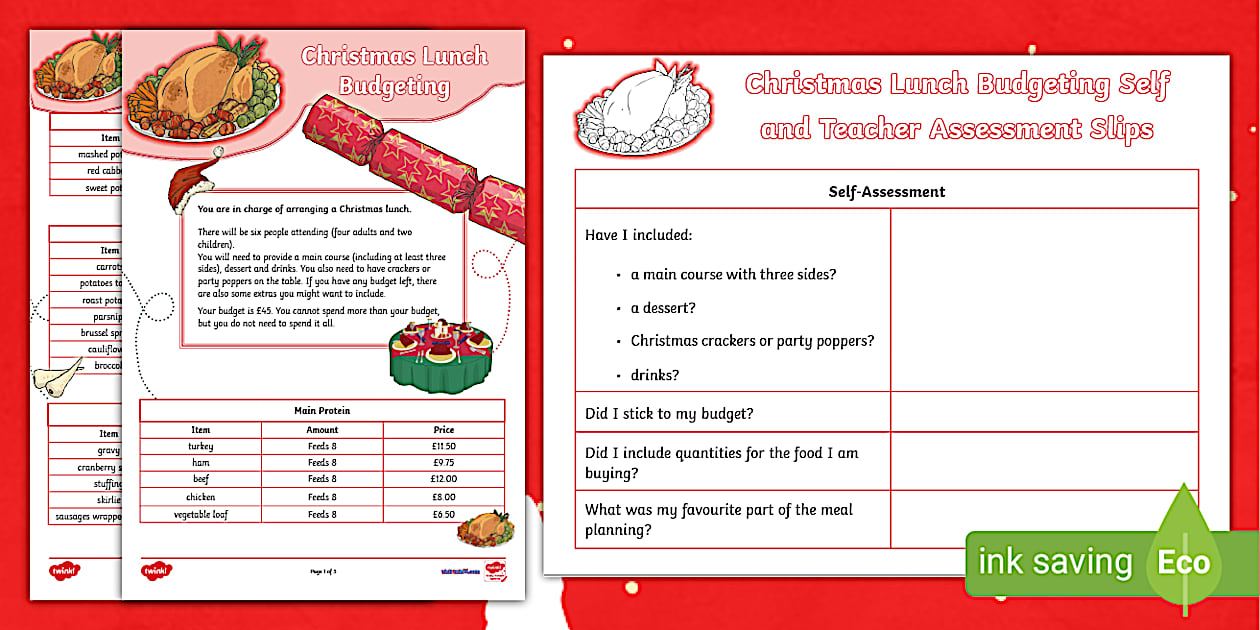 Christmas Money Activity - Lunch Budgeting for Children