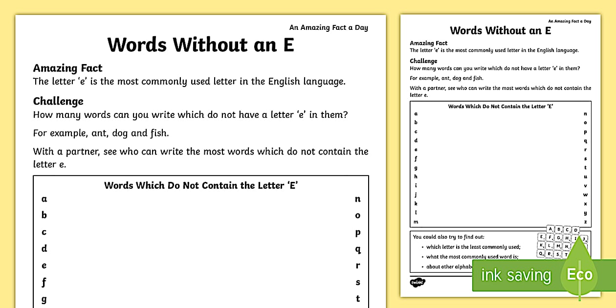 Words Without an E Worksheet / Worksheet (teacher made)