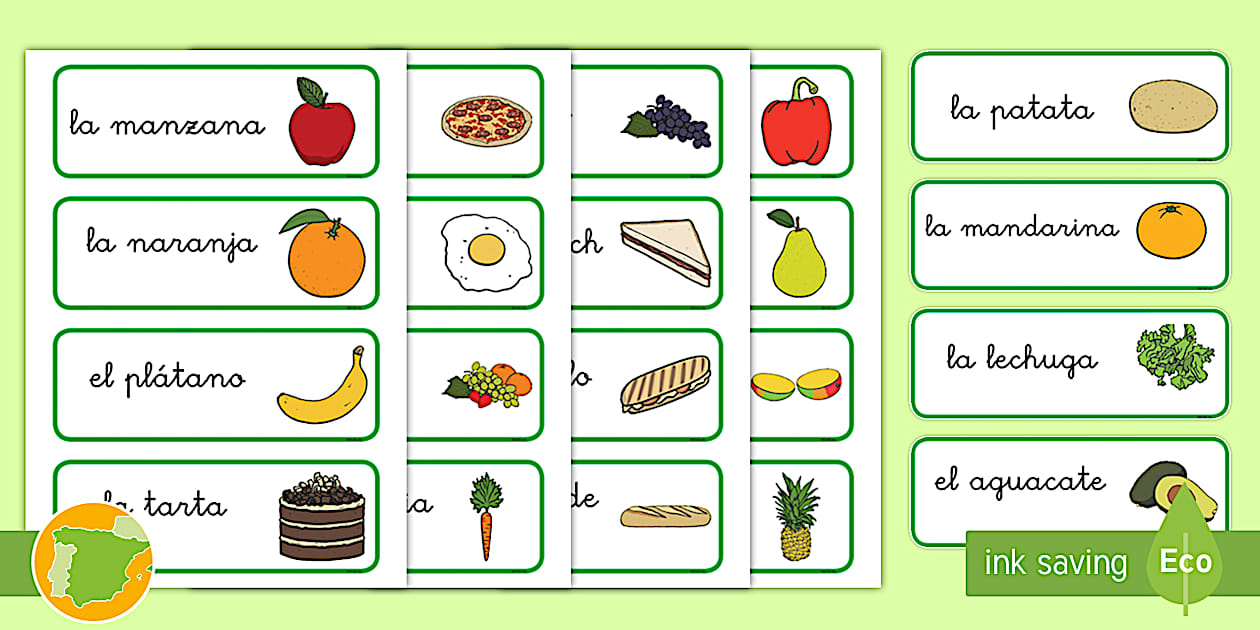 Tarjetas de vocabulario: La comida - Recursos en español