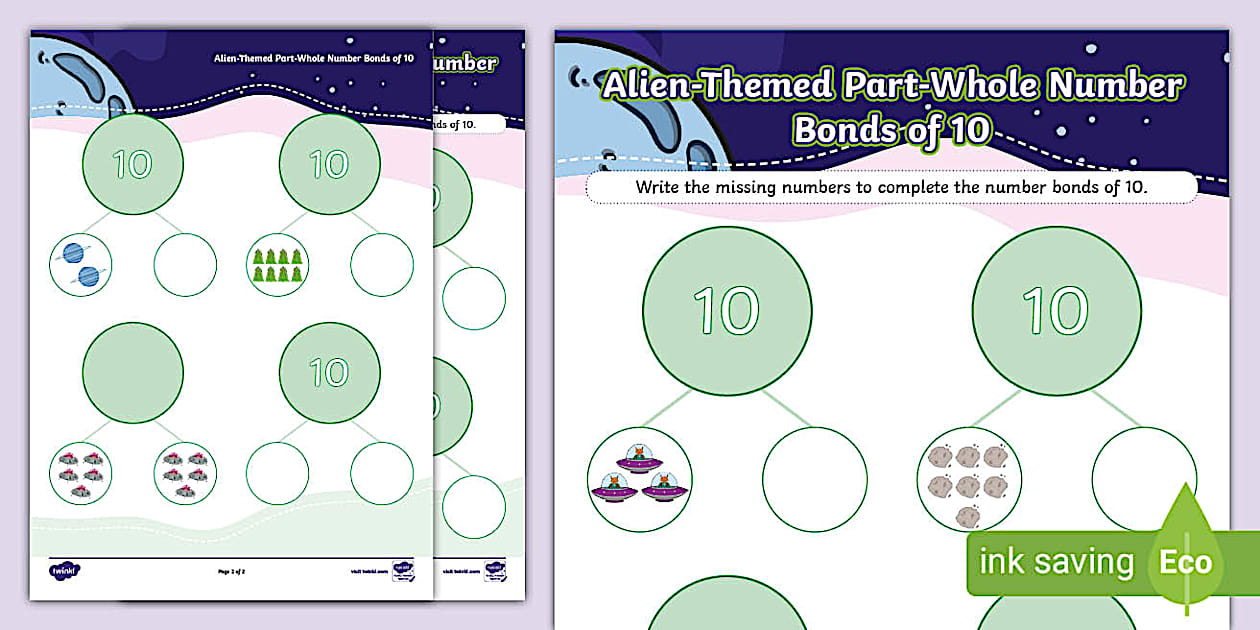 👉 Alien-Themed Part-Whole Number Bonds of 10 Activity