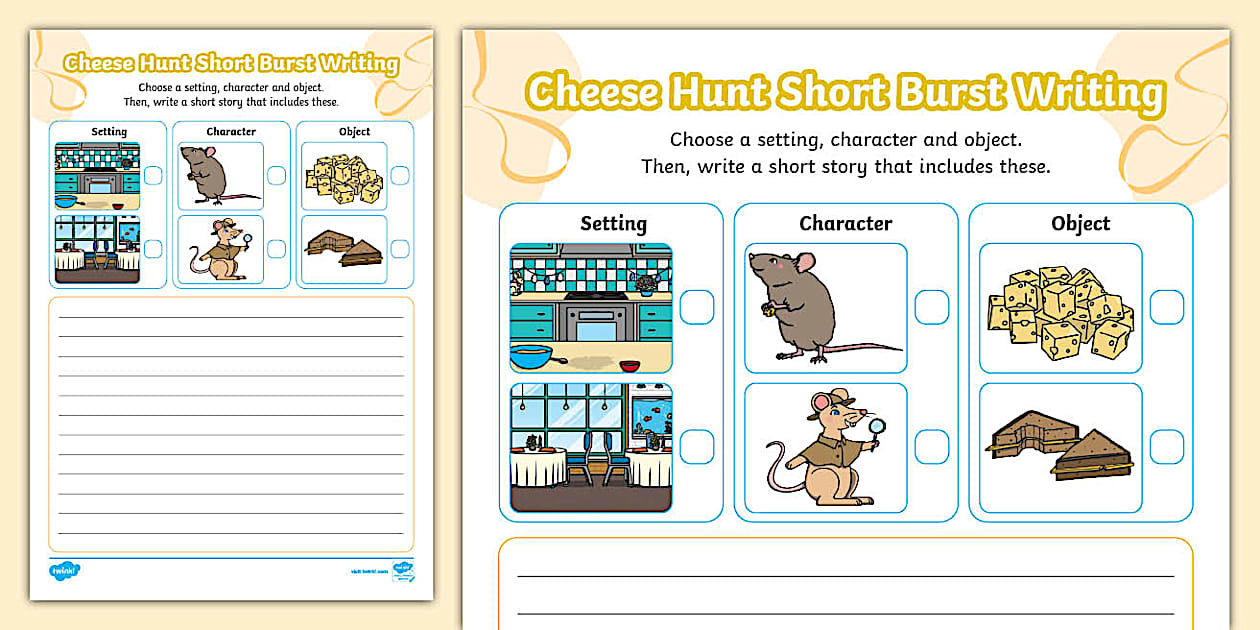 Cheese Hunt Short Burst Writing Template (teacher made)