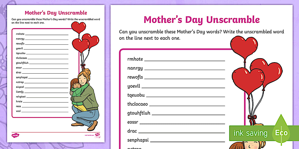 Mother's Day Unscramble Worksheet / Worksheet (Teacher-Made)