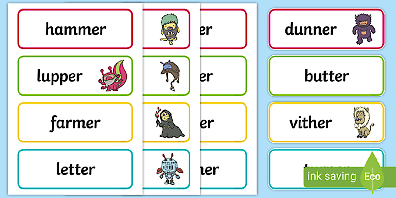 Cursive Phase 3 'er' Flashcards: Real and Nonsense Word Cards