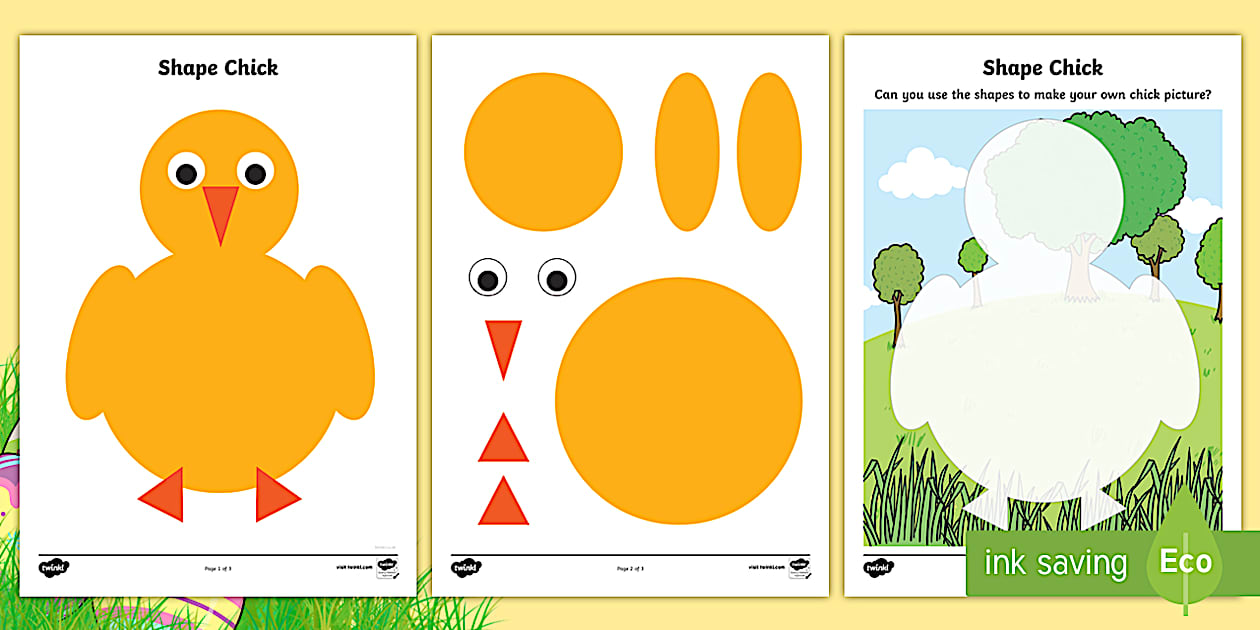 2D Shape Chick Cutting Skills Worksheets, Chick 2D Shape Worksheet