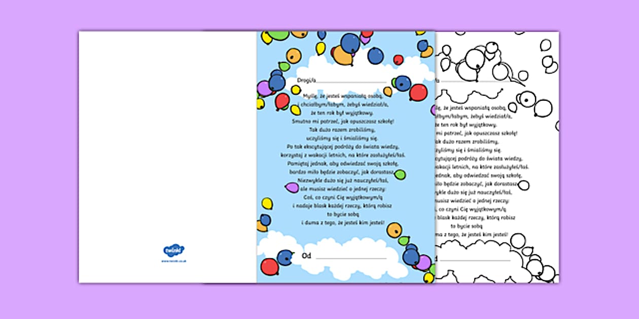 Black and White End of Year Poem Card Polish - Twinkl