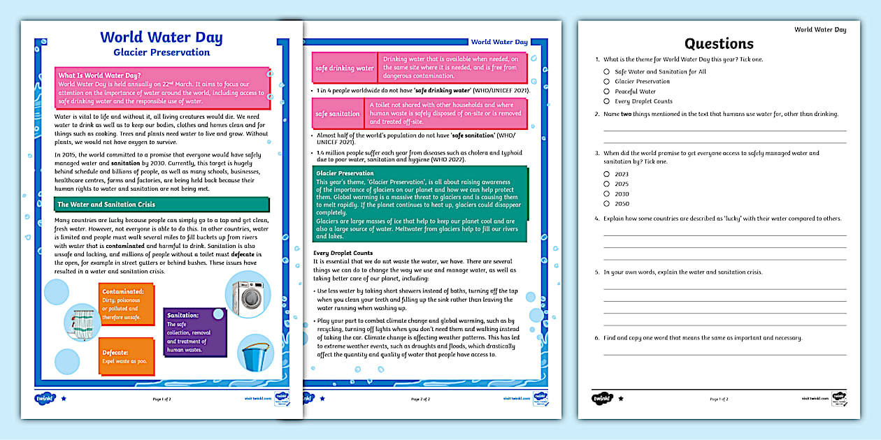 World Water Day Reading Comprehension - UKS2 (Teacher-Made)