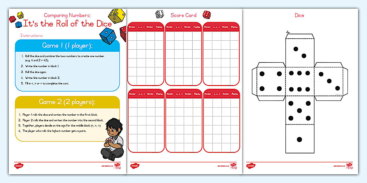 Grade 2: Comparing Numbers: – It's the Roll of the Dice Game