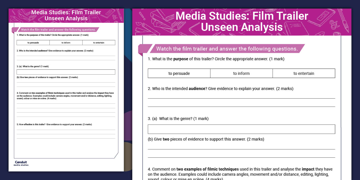 Media Studies: Film Trailer Unseen Analysis (Teacher-Made)