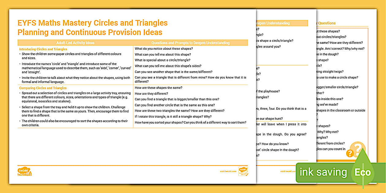 Kindergarten Maths Circles and Triangles Plan & Continuous Provision