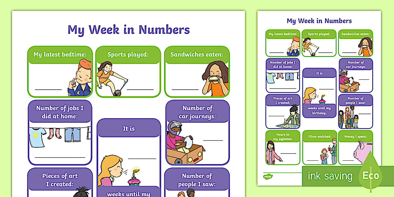 My Week in Numbers Worksheet (teacher made) - Twinkl