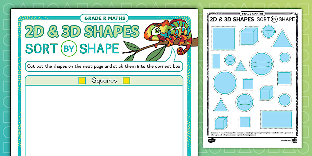 Grade R - 2D and 3D Shapes - Worksheet - Sort by Shape