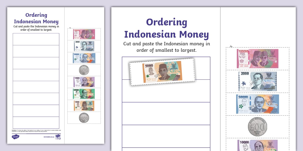 Ordering Indonesian Money - Cut and Paste (teacher made)