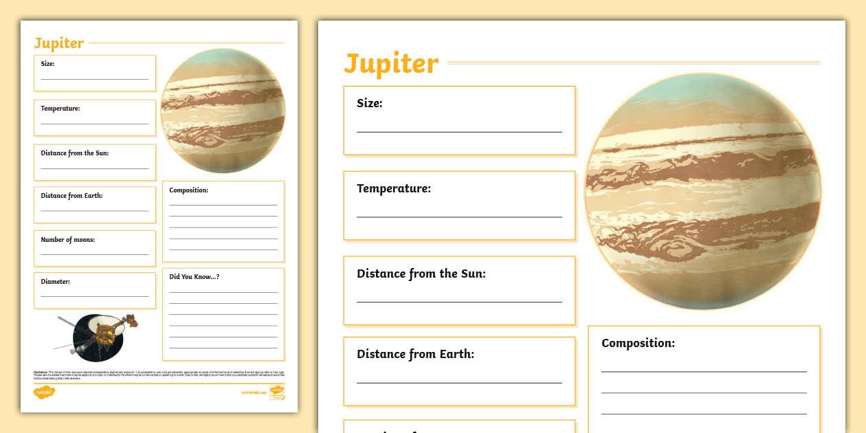 Jupiter Fact File Template - Twinkl Science - Twinkl