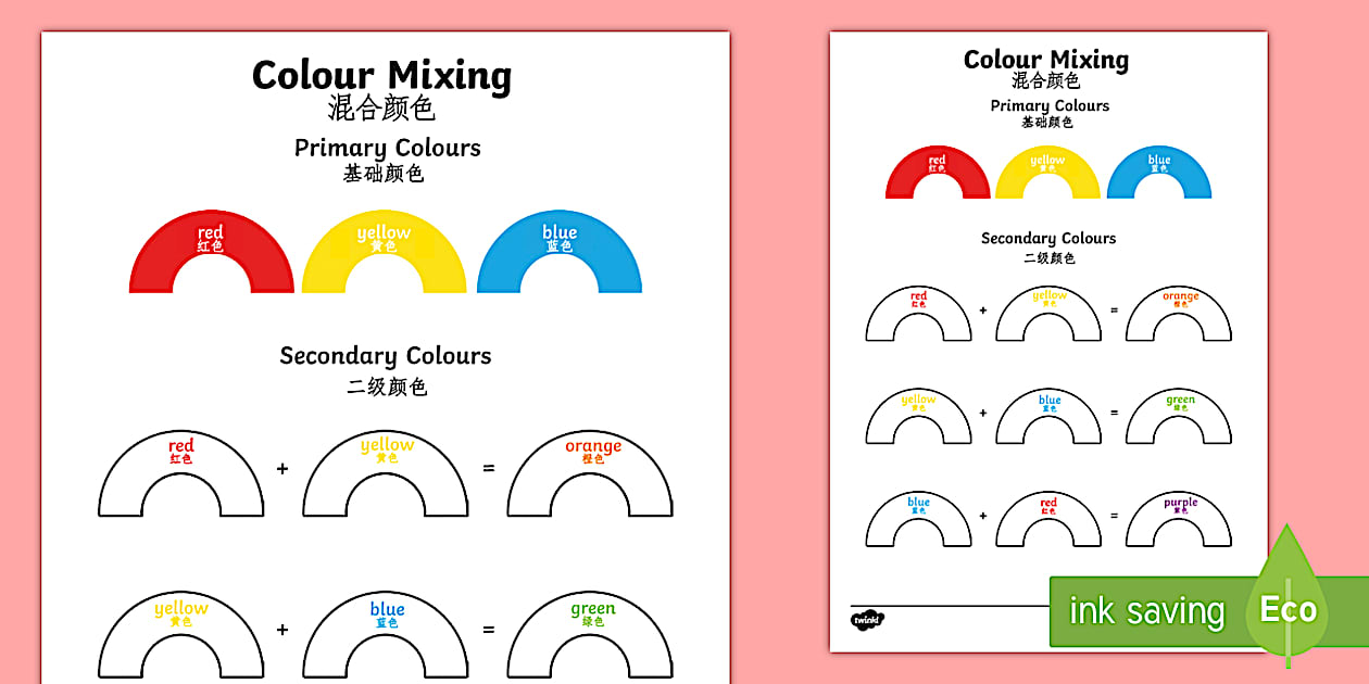 Colour Mixing Worksheet / Worksheet English/Mandarin Chinese - Colour ...