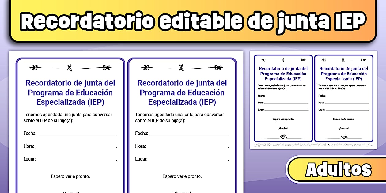Notas editables de recordatorio de junta IEP