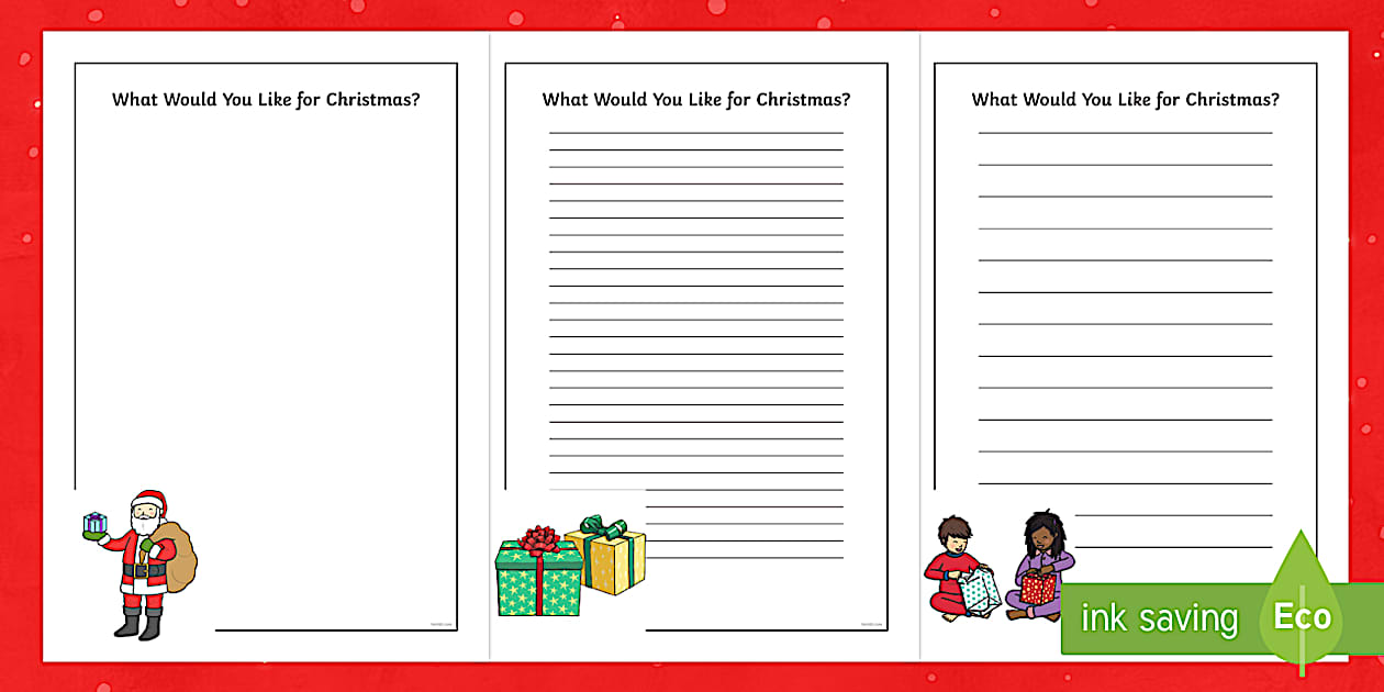 Black and White What Would You like for Christmas? Writing Frames