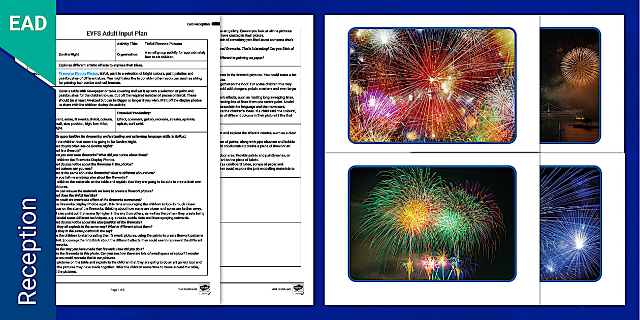 EYFS Foil Firework Pictures Adult Input Plan & Resource Pack