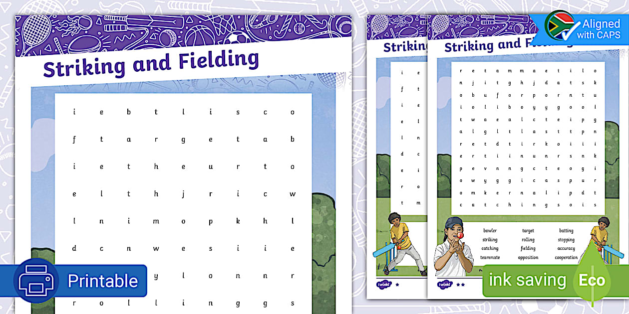 Grade 6 Physical Education Striking and Fielding Word Search