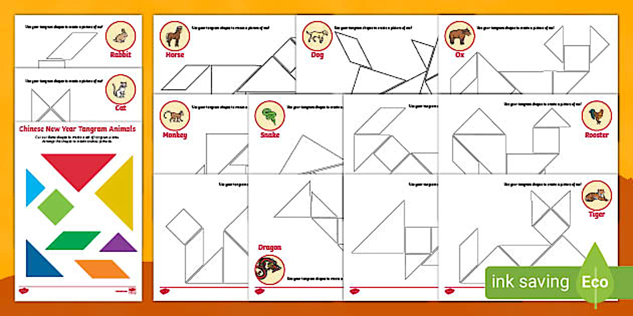 Editable Chinese New Year Animals Tangram Activity - Twinkl