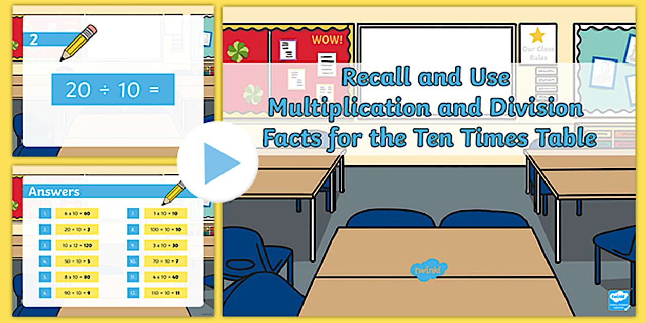 Multiplication Division Facts for 10 Times Table PowerPoint Test