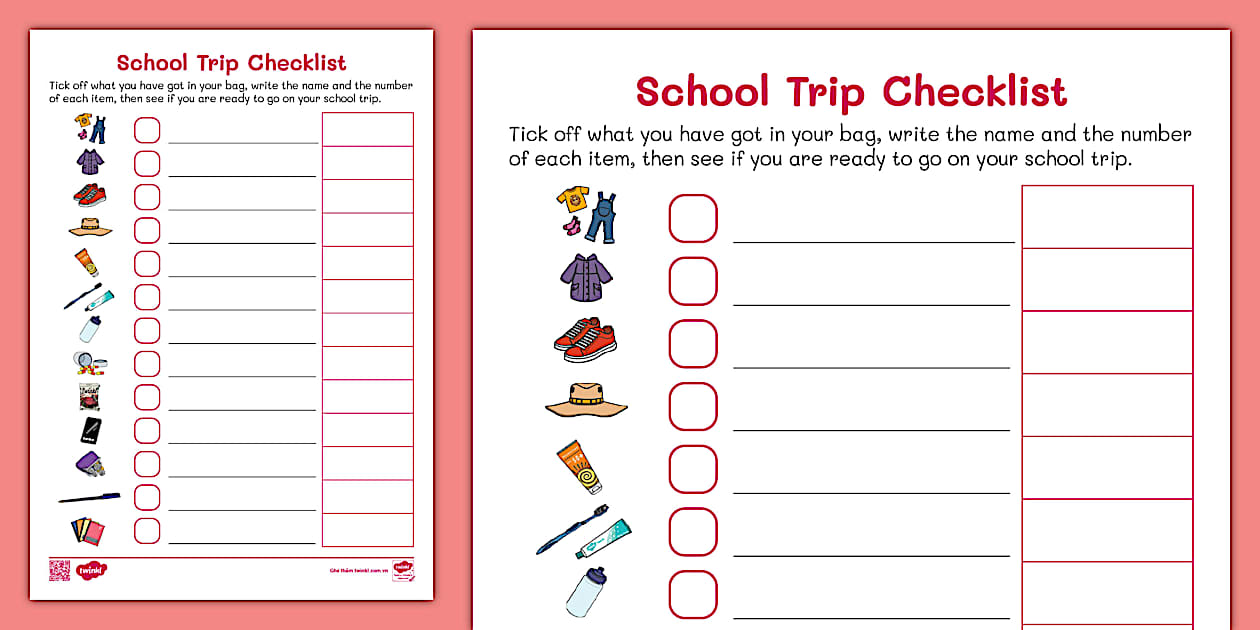 Preparing For A School Trip Checklist (Teacher-Made)