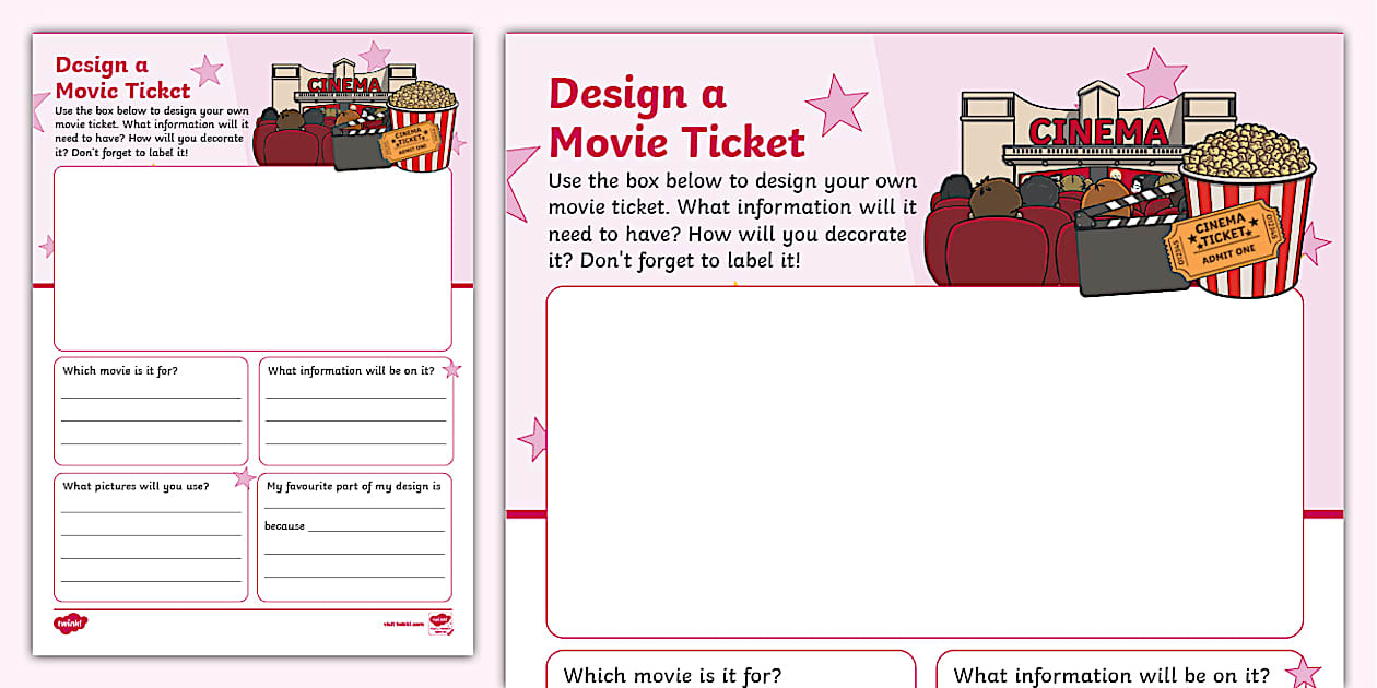 Design a Movie Ticket Worksheet (teacher made) - Twinkl