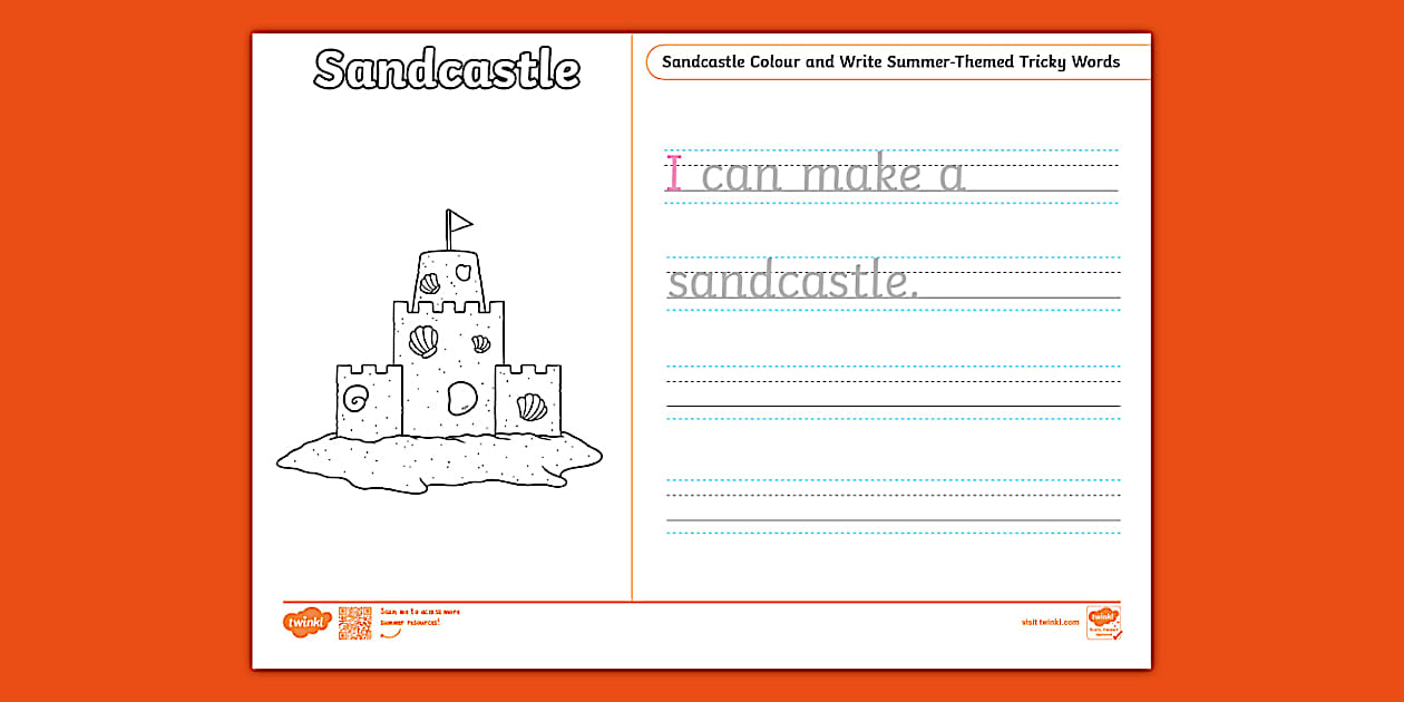 Sandcastle Colour and Write Summer-Themed Tricky Words