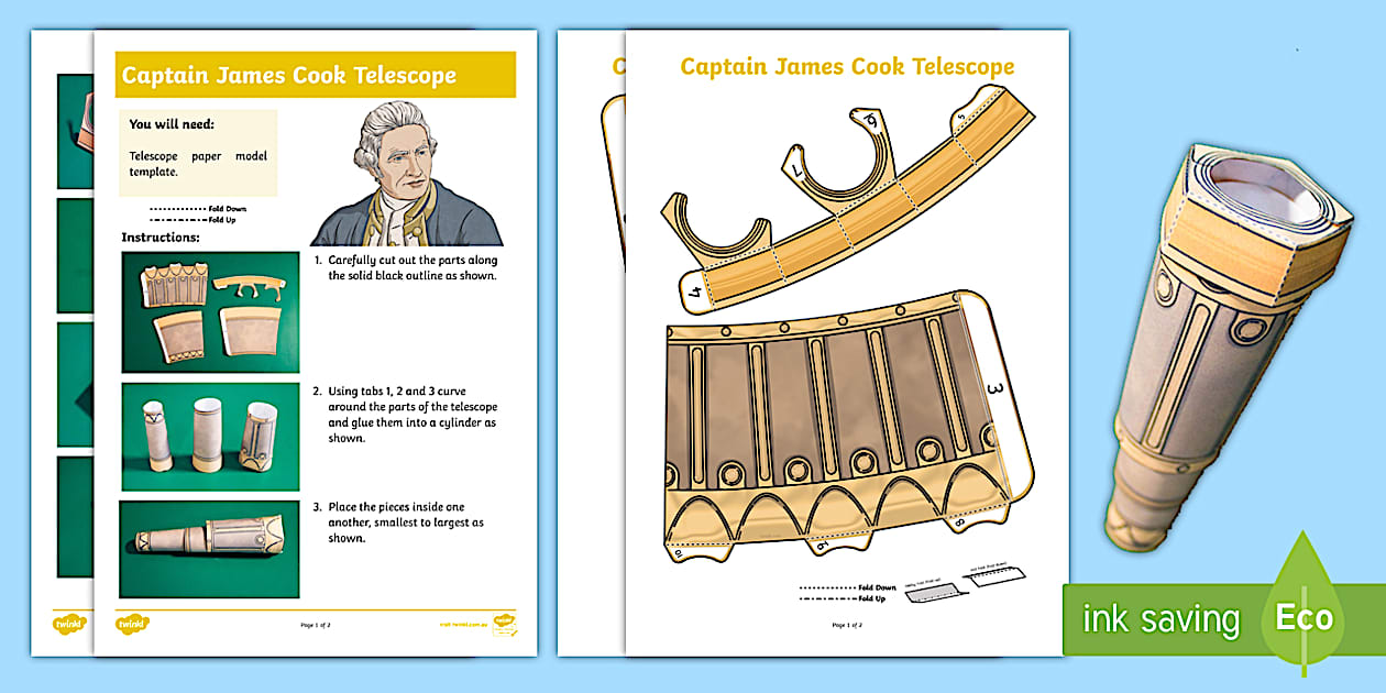 Cursive Captain James Cook Telescope Paper Craft - Twinkl