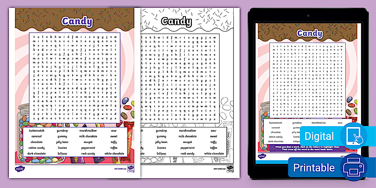 Candy Word Search for 6th-8th Grade (teacher made) - Twinkl