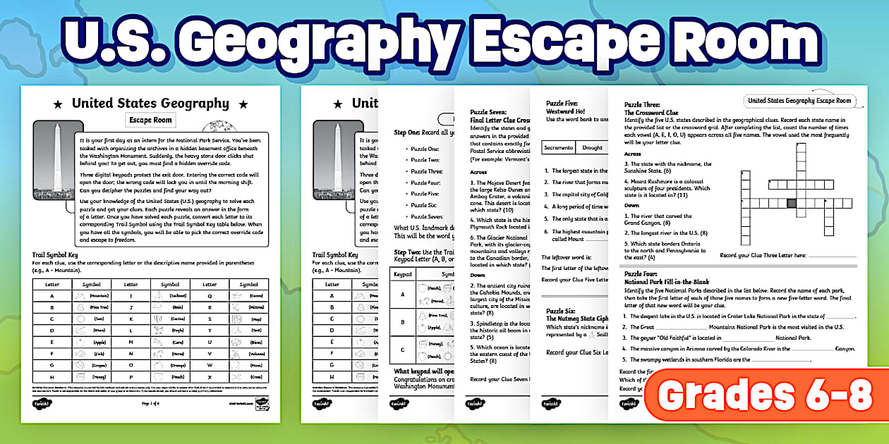 U.S. Geography Escape Room for 6th-8th Grade