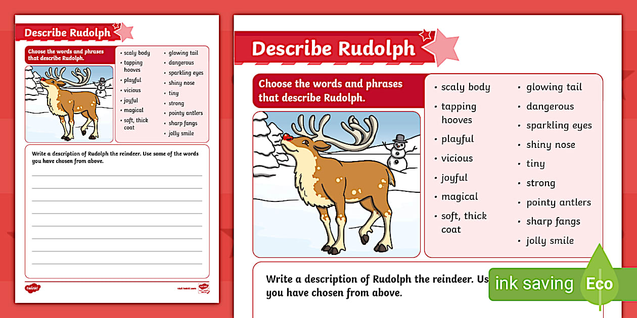 Describe Rudolph Writing Activity - Twinkl - KS1 - Twinkl