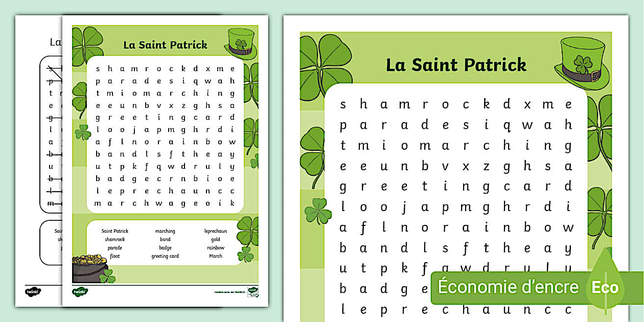 Mots mêlés en anglais sur la Saint Patrick - Twinkl