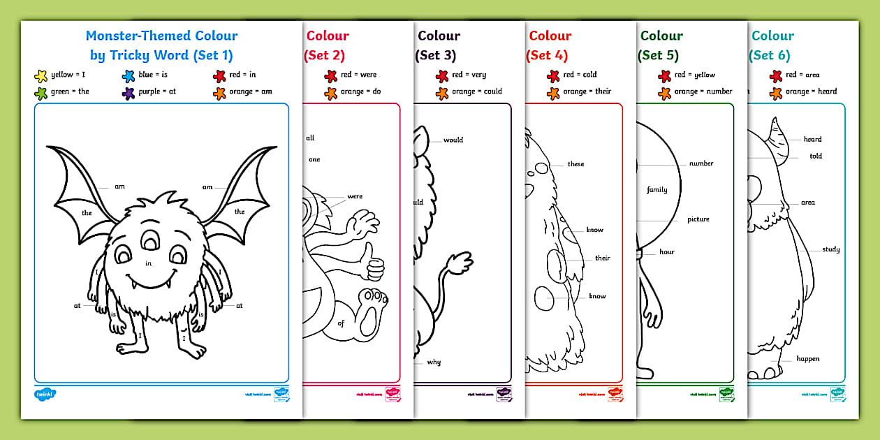Monster-Themed Colour by Tricky Word Resource Pack - Twinkl